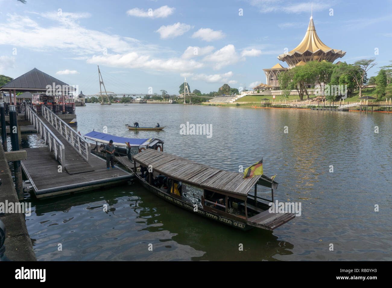 The Darul Hana bridge located in Kuching River Waterfront Stock Photo ...