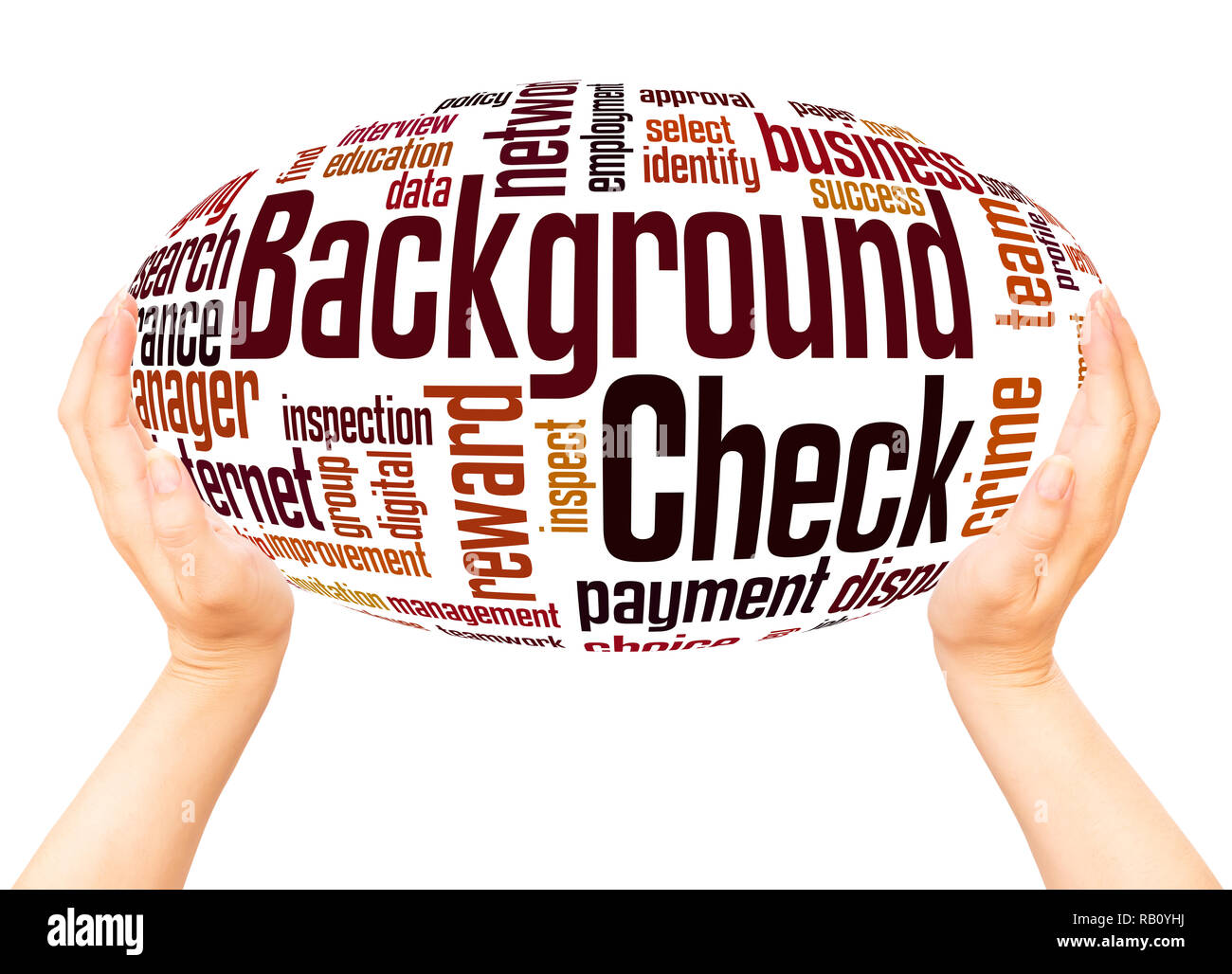 Background check word cloud hand sphere concept on white background ...