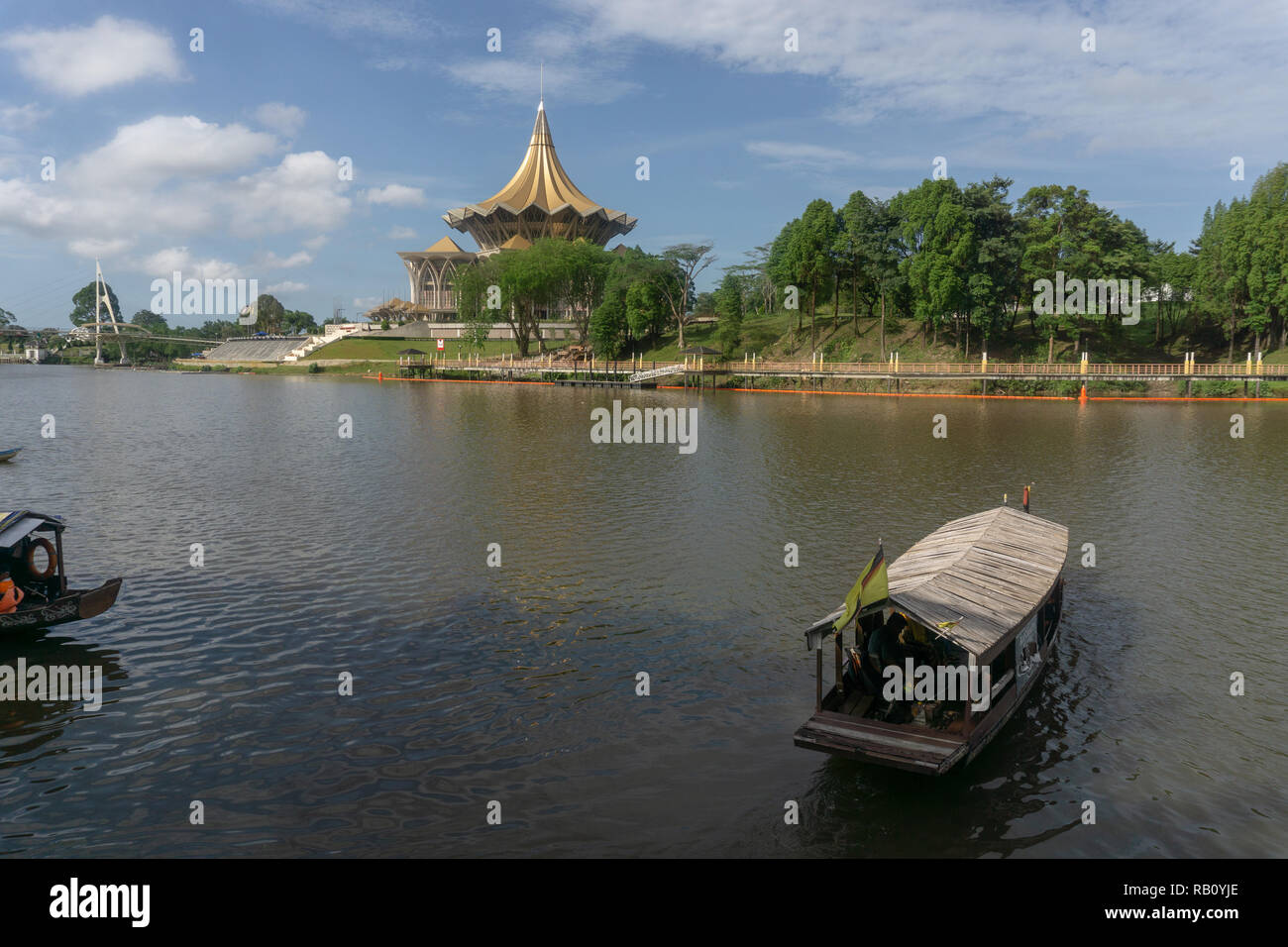 The Darul Hana bridge located in Kuching River Waterfront Stock Photo ...