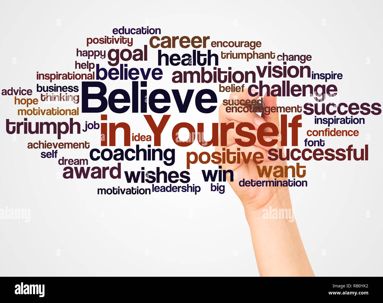 Believe in Yourself word cloud and hand with marker concept on white ...
