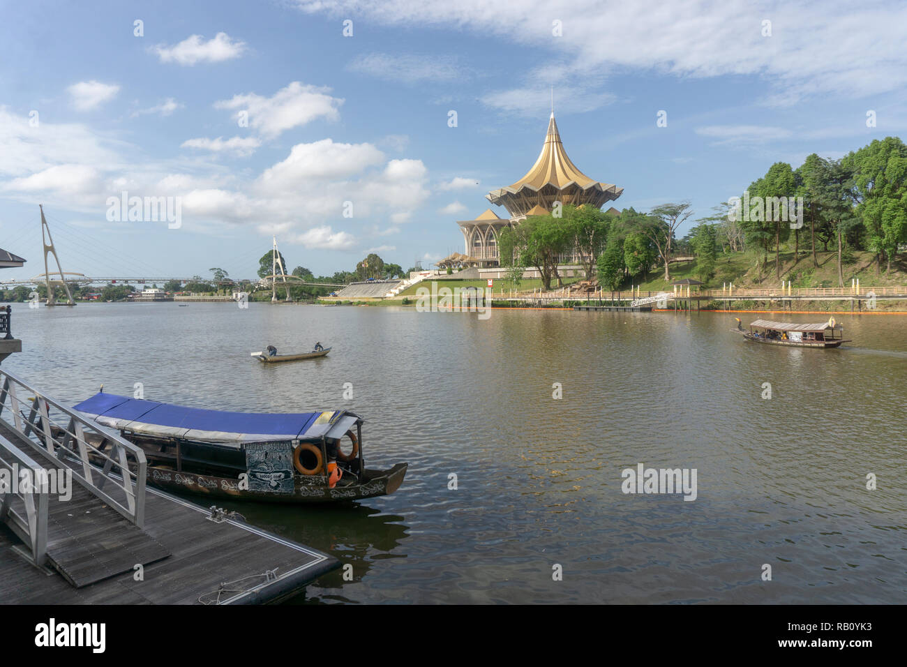 The Darul Hana bridge located in Kuching River Waterfront Stock Photo ...