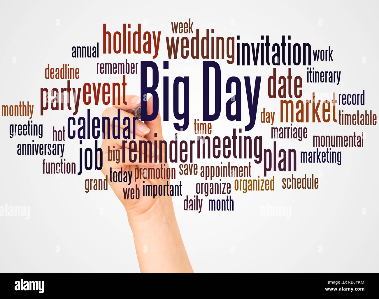 Big Day word cloud and hand with marker concept on white background ...