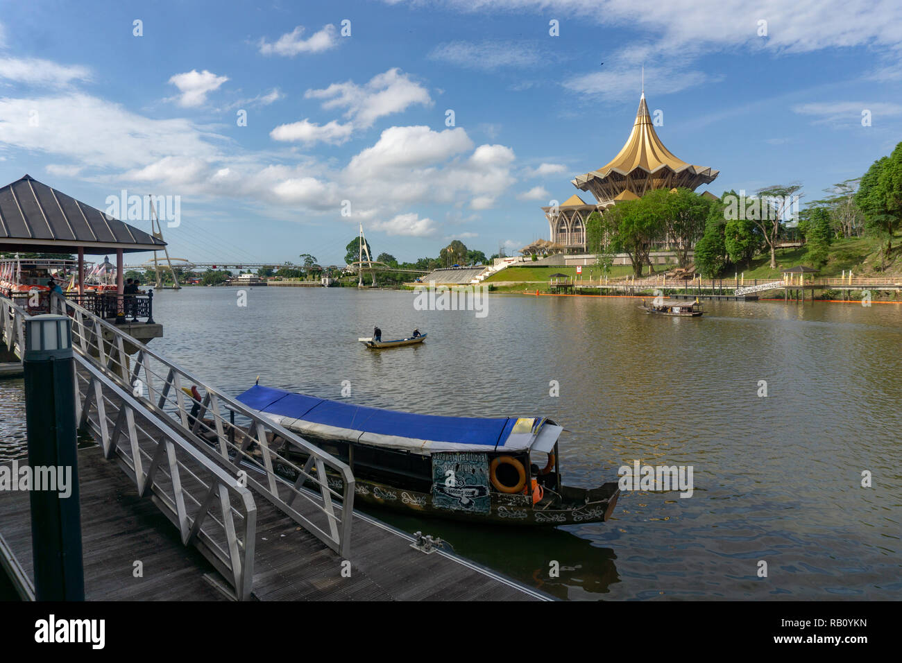 The Darul Hana bridge located in Kuching River Waterfront Stock Photo ...