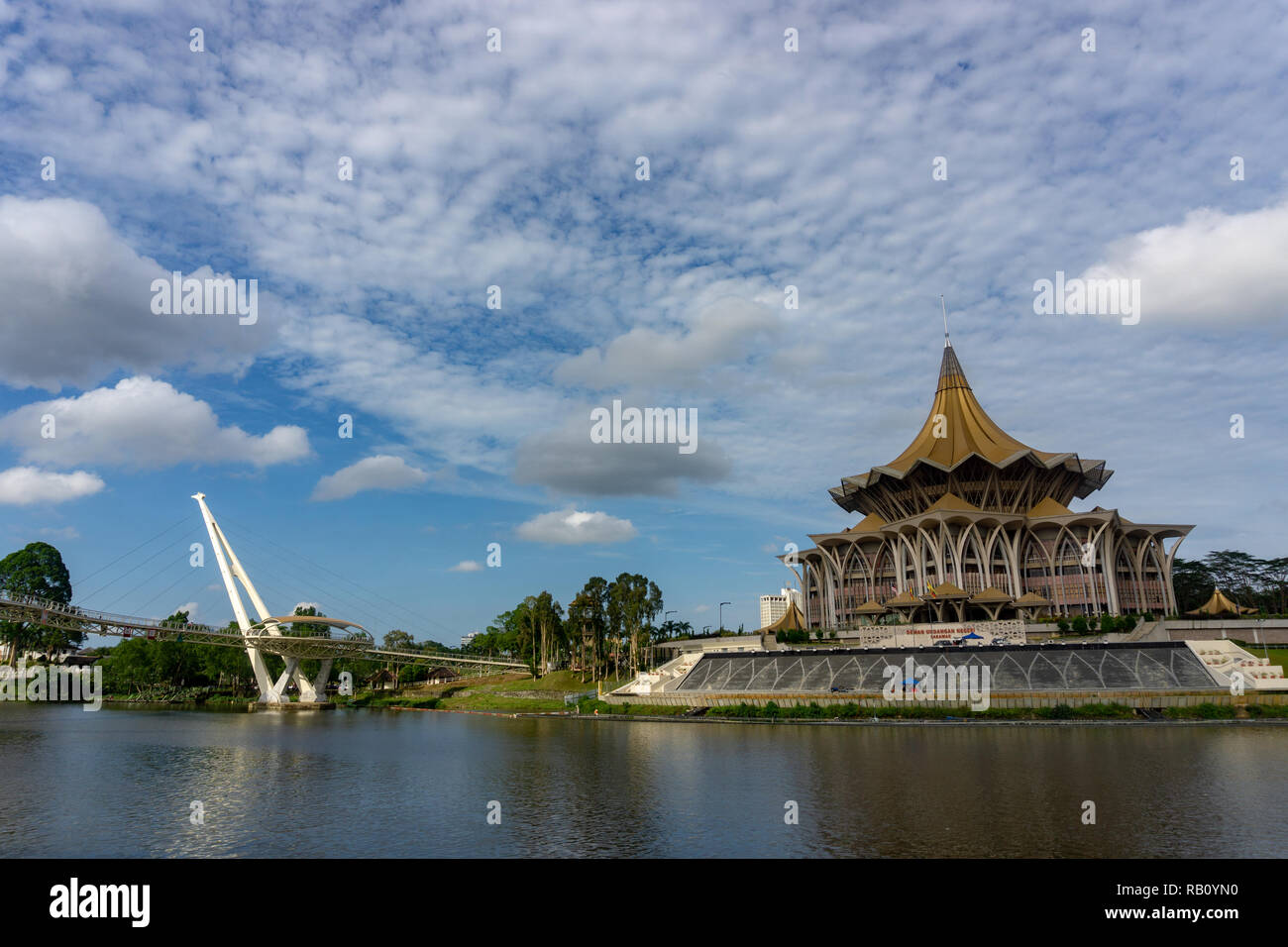 The Darul Hana bridge located in Kuching River Waterfront Stock Photo ...