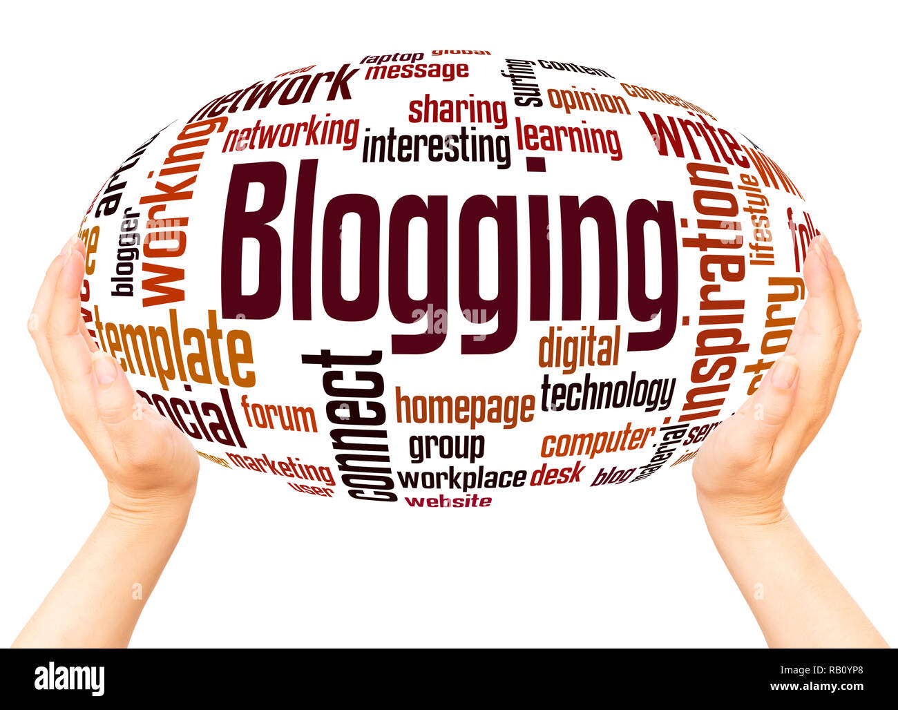 Blogging word cloud hand sphere concept on white background Stock Photo ...