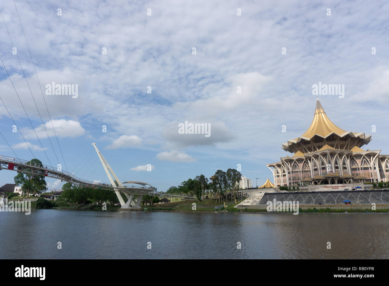 The Darul Hana bridge located in Kuching River Waterfront Stock Photo ...