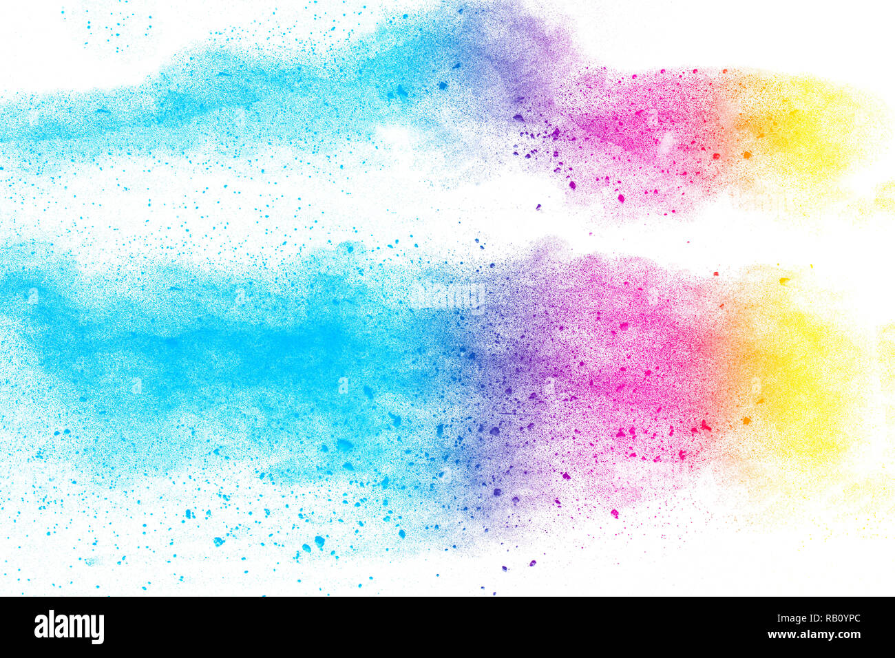 Multi color powder explosion on white background Stock Photo - Alamy
