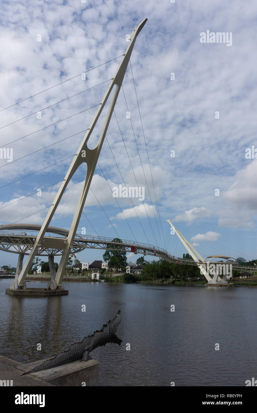 The Darul Hana bridge located in Kuching River Waterfront Stock Photo ...
