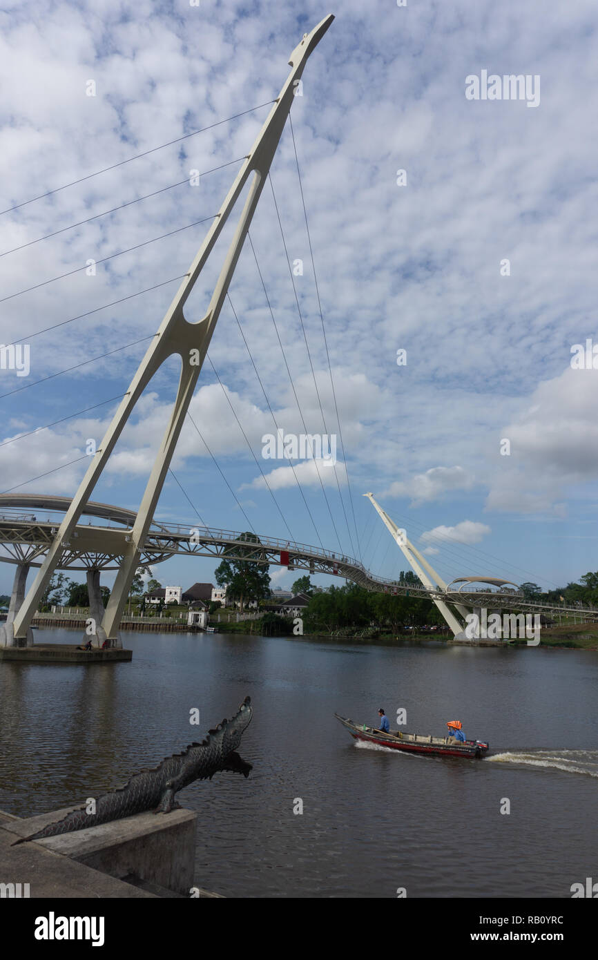 The Darul Hana bridge located in Kuching River Waterfront Stock Photo ...