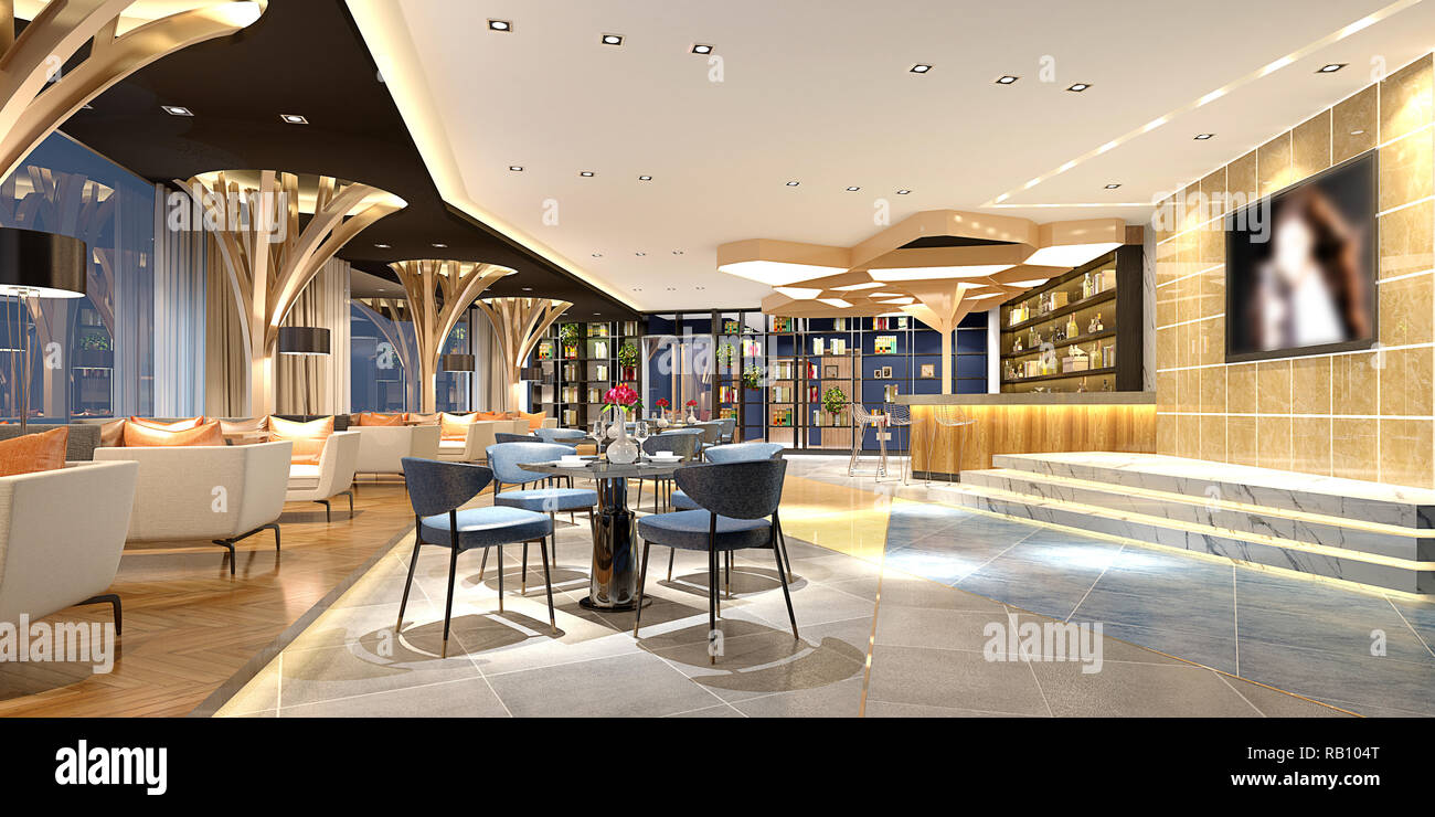 3d render of restaurant cafe Stock Photo - Alamy