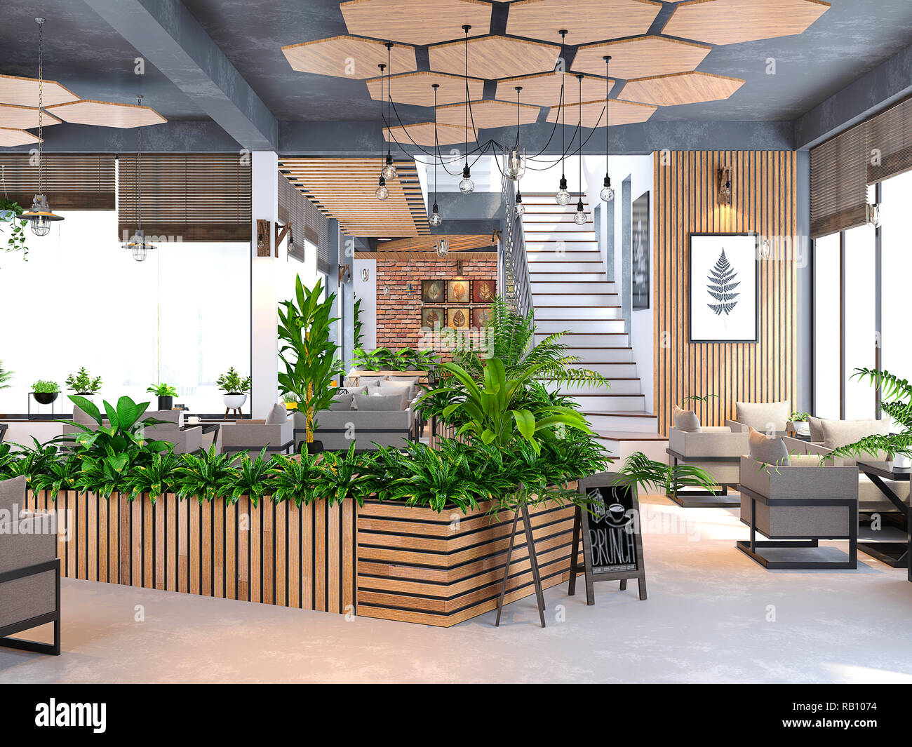 3d render of restaurant cafe Stock Photo - Alamy