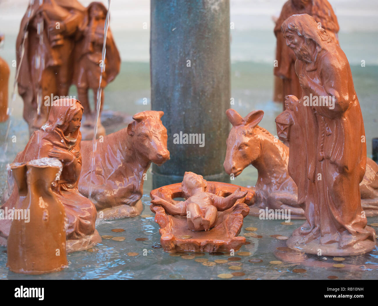 Nativity scene Jesus kid statue close up manger family symbol in a ...