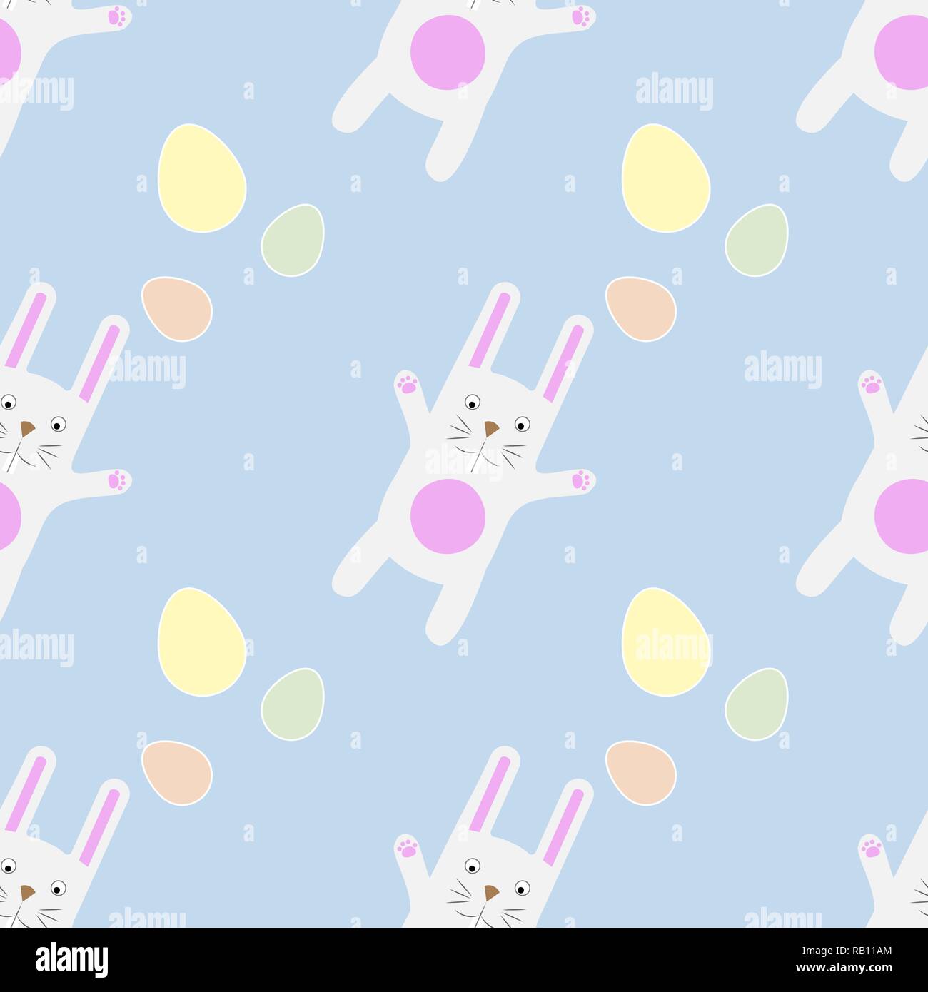 Easter Seamless Pattern Funny cartoon bunny with eggs. Gentle print 10 ...