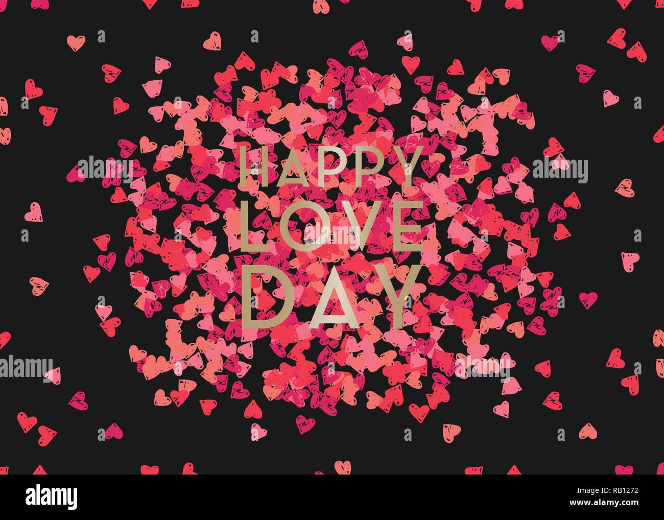 Valentine's Day greeting card template with pink little hearts and gold ...