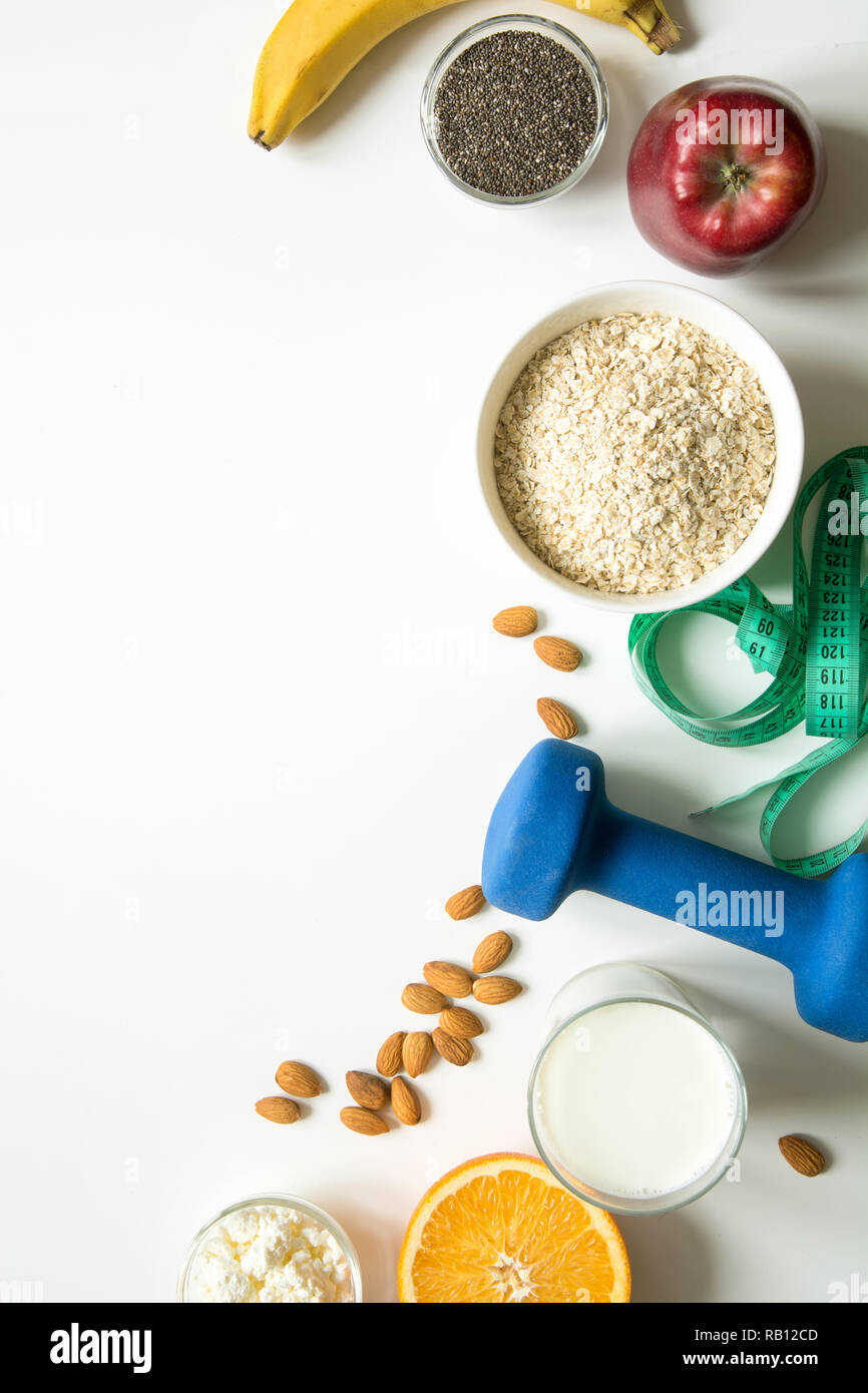 Healthy balance food representation for weight loss. Space for text ...