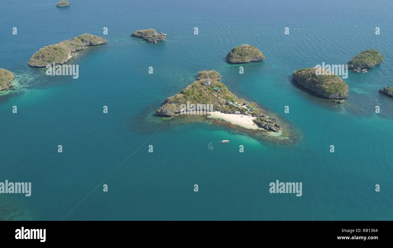 Aerial view of Small islands with beaches and lagoons in Hundred ...