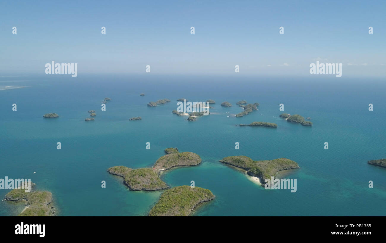 Aerial view of Small islands with beaches and lagoons in Hundred ...
