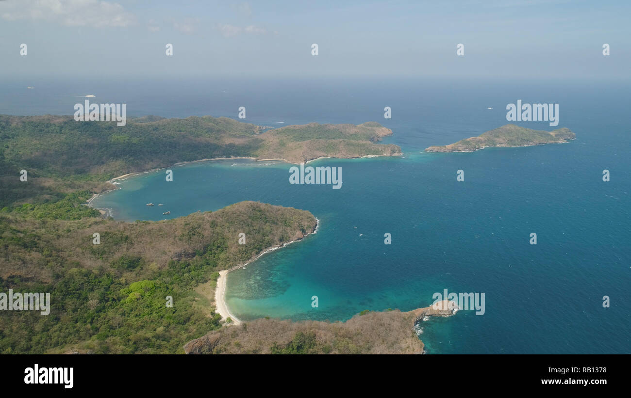 Aerial view of coast with beaches, island Limbones, lagoons and coral ...