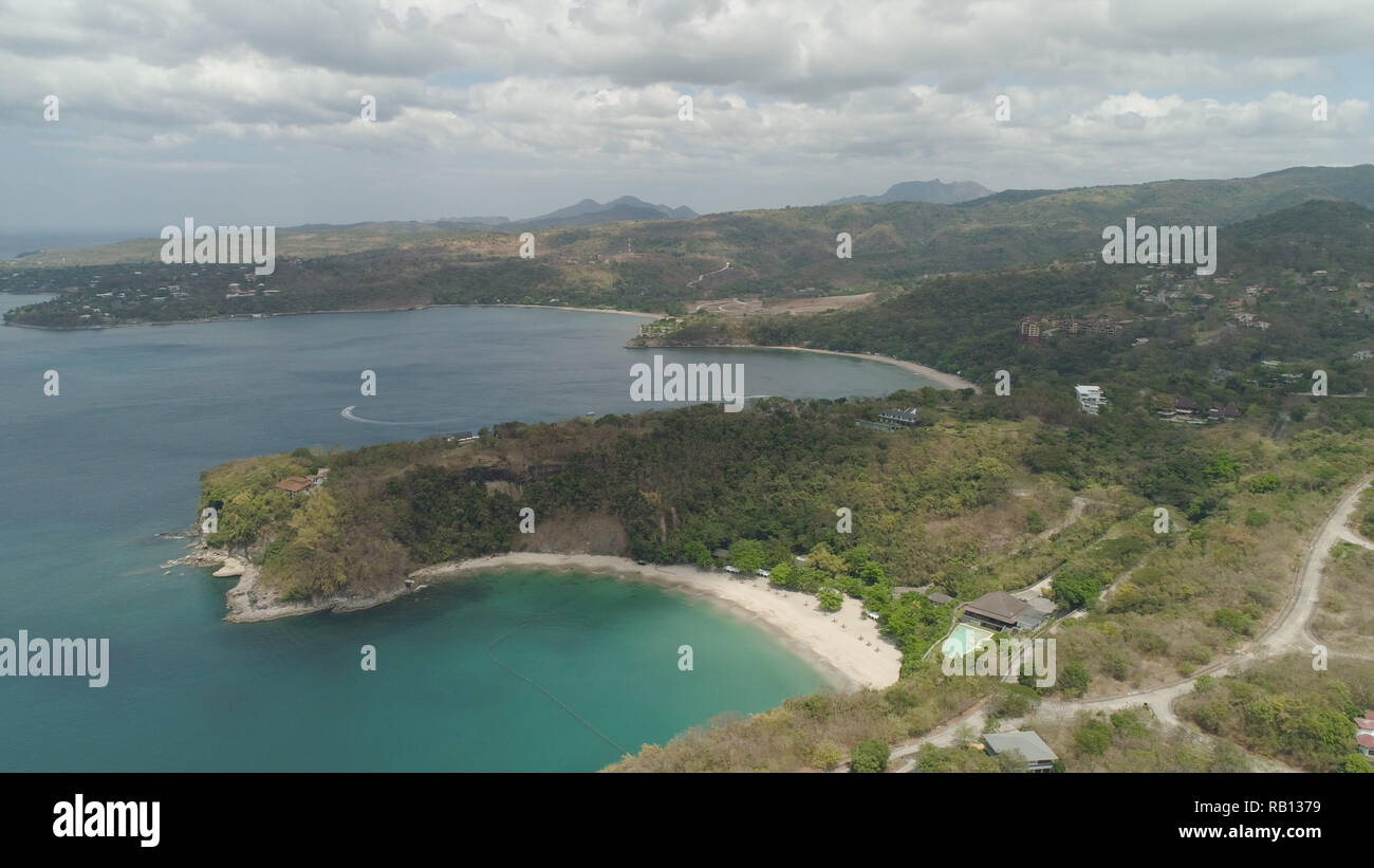 Aerial view of seashore with beach, lagoons and coral reefs ...