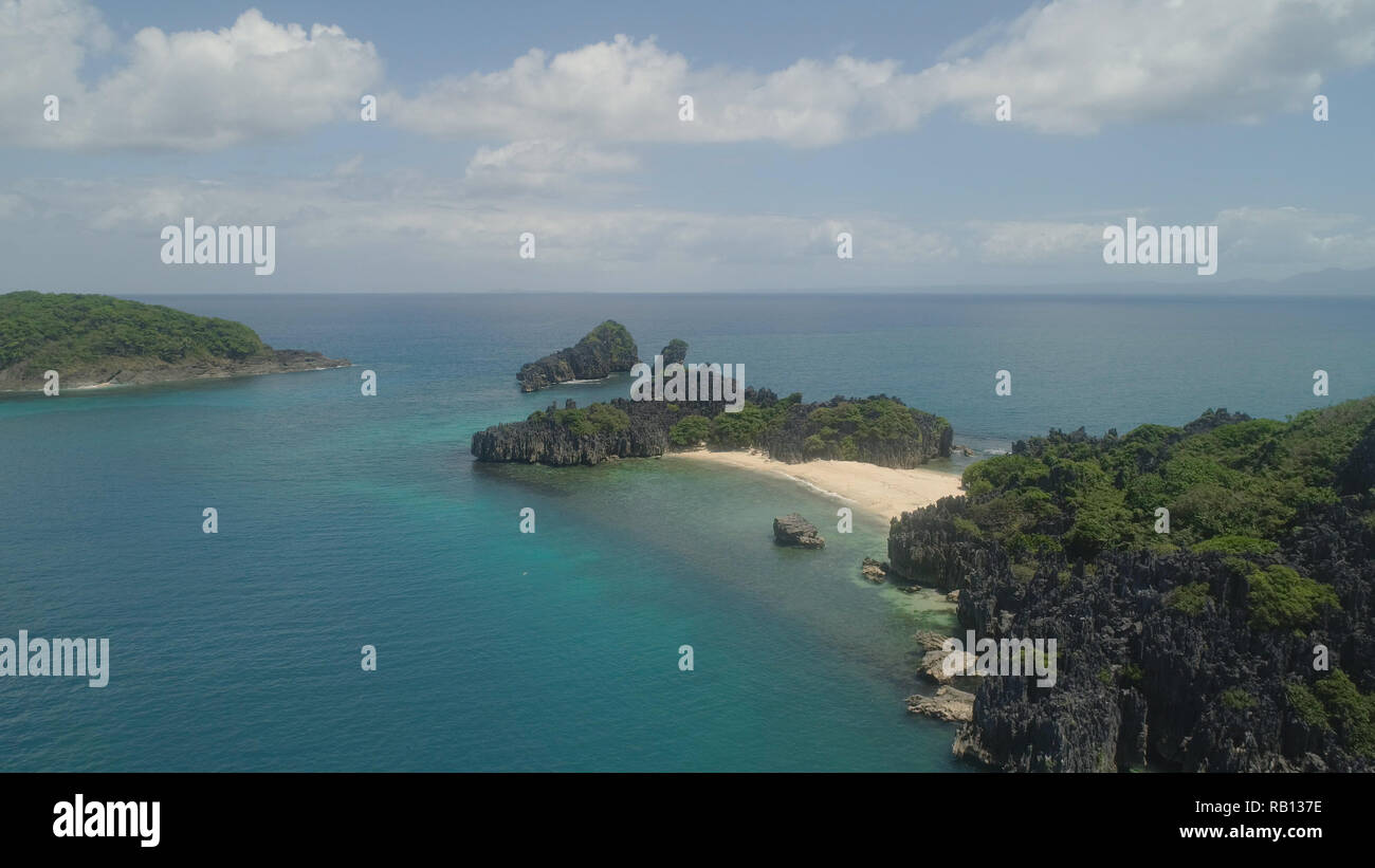 Aerial view islands with sand beach Lahus and turquoise water in blue ...
