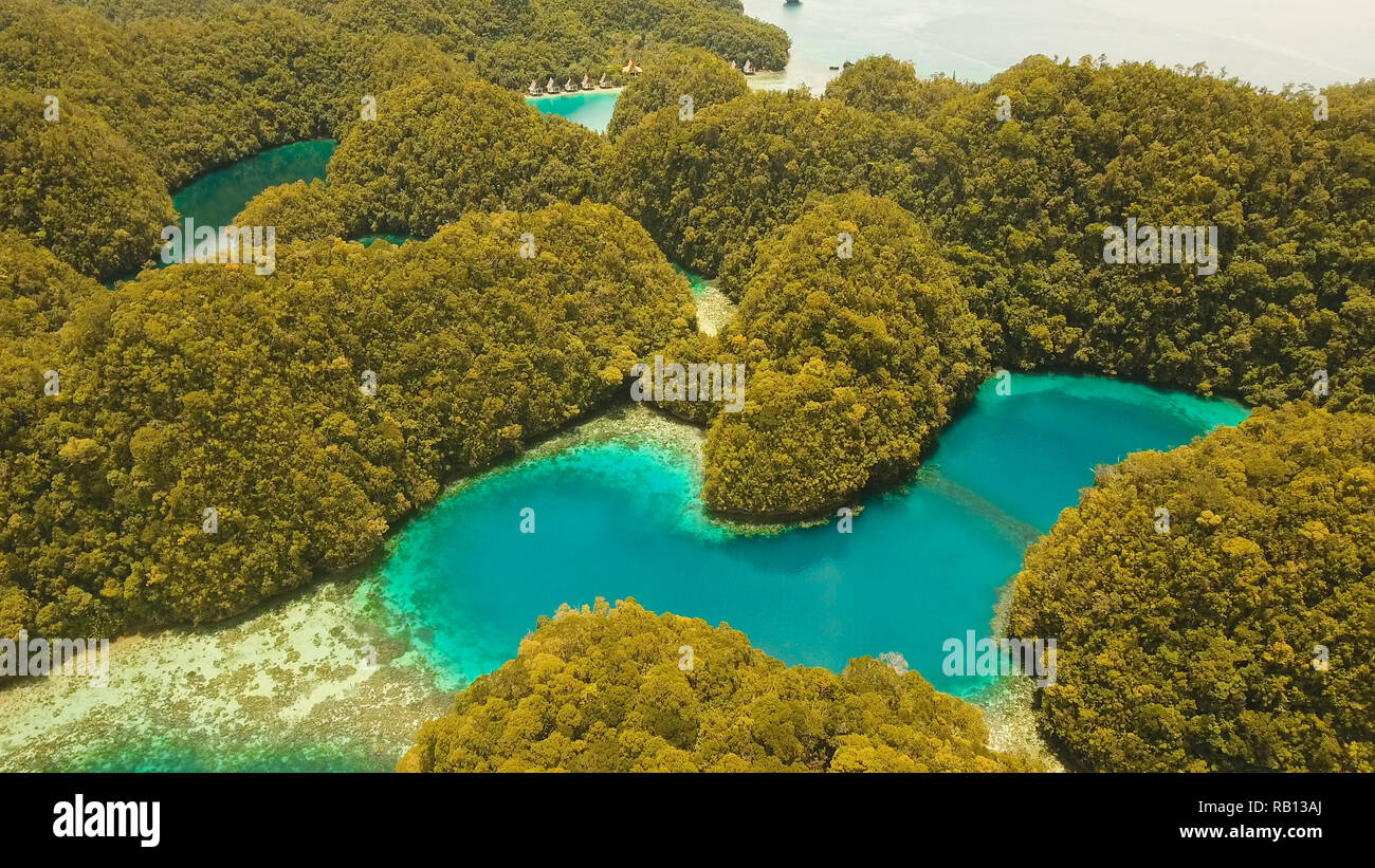 Aerial view: Bucas Grande Island, Sohoton Cove. Philippines. Tropical ...