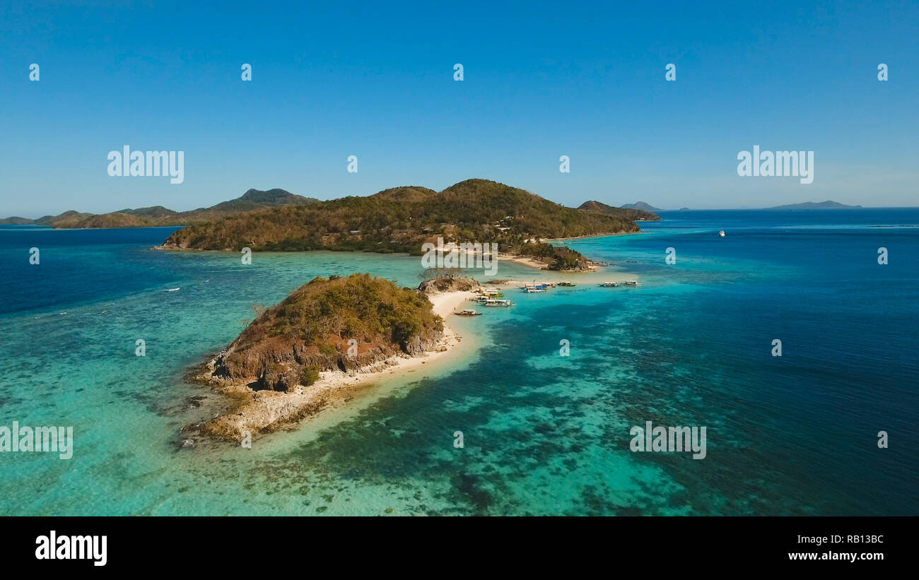 Aerial view of tropical beach on the Bulog Dos Island, Philippines ...