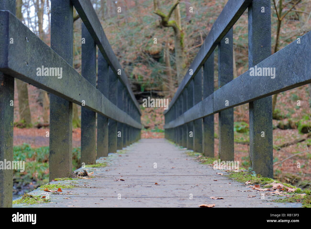 A footbridge across Hebden Beck at Hardcastle Crags in Hebden Bridge ...