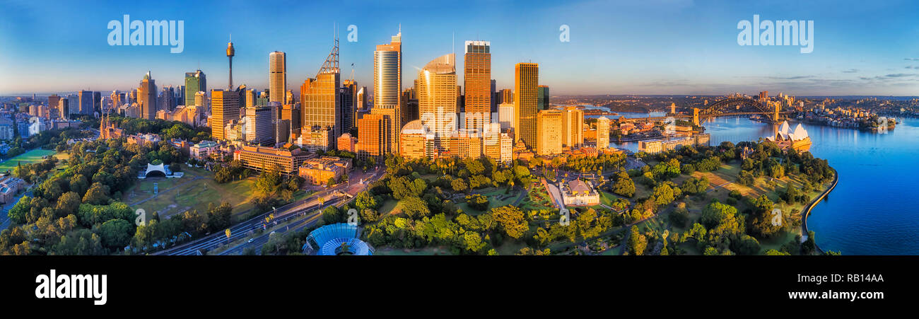 Tall massive high-rise tower buildings of Sydney CBD behind domain and ...