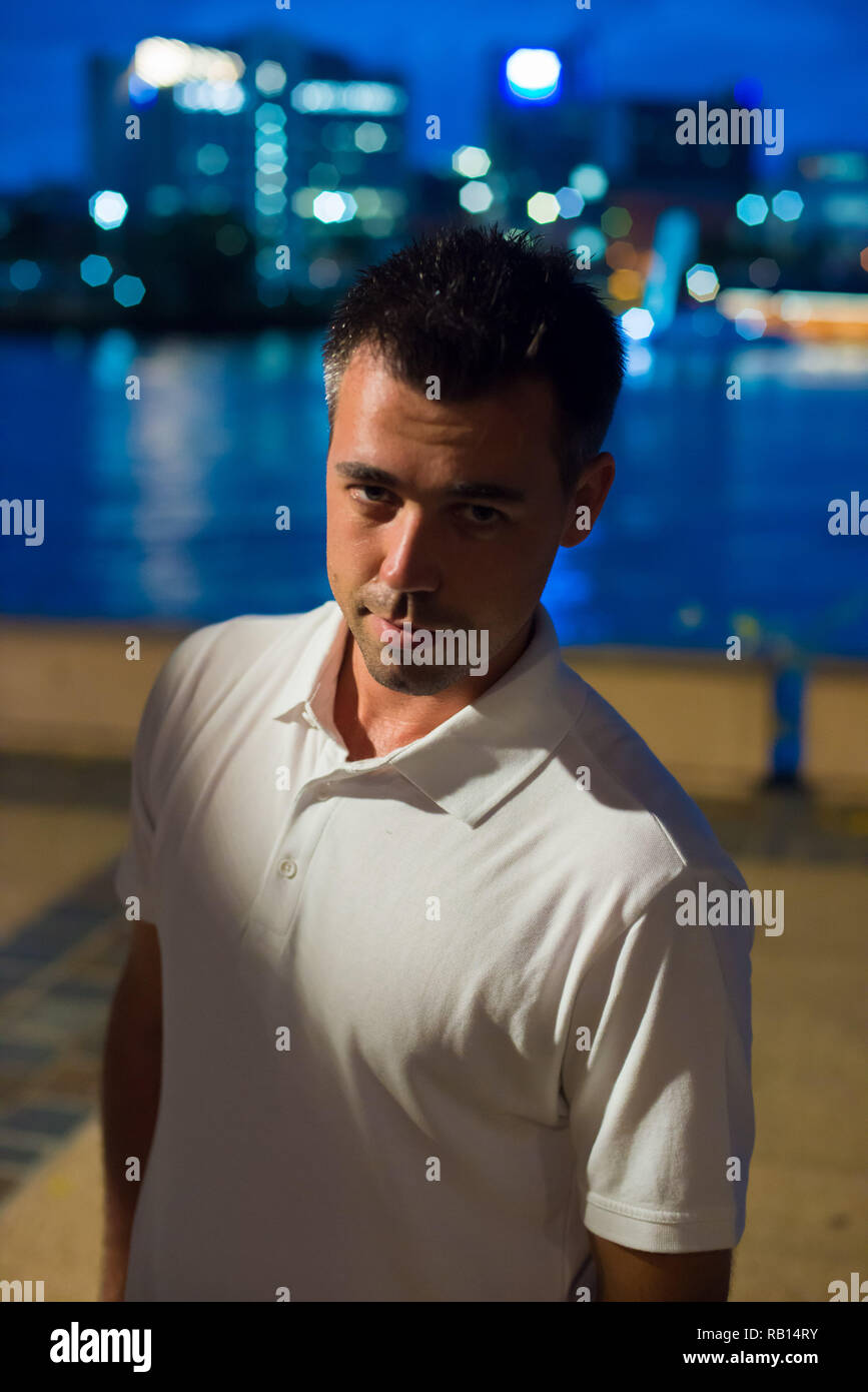 Australian man poses for picture in Brisbane, Australia. Brisbane is ...