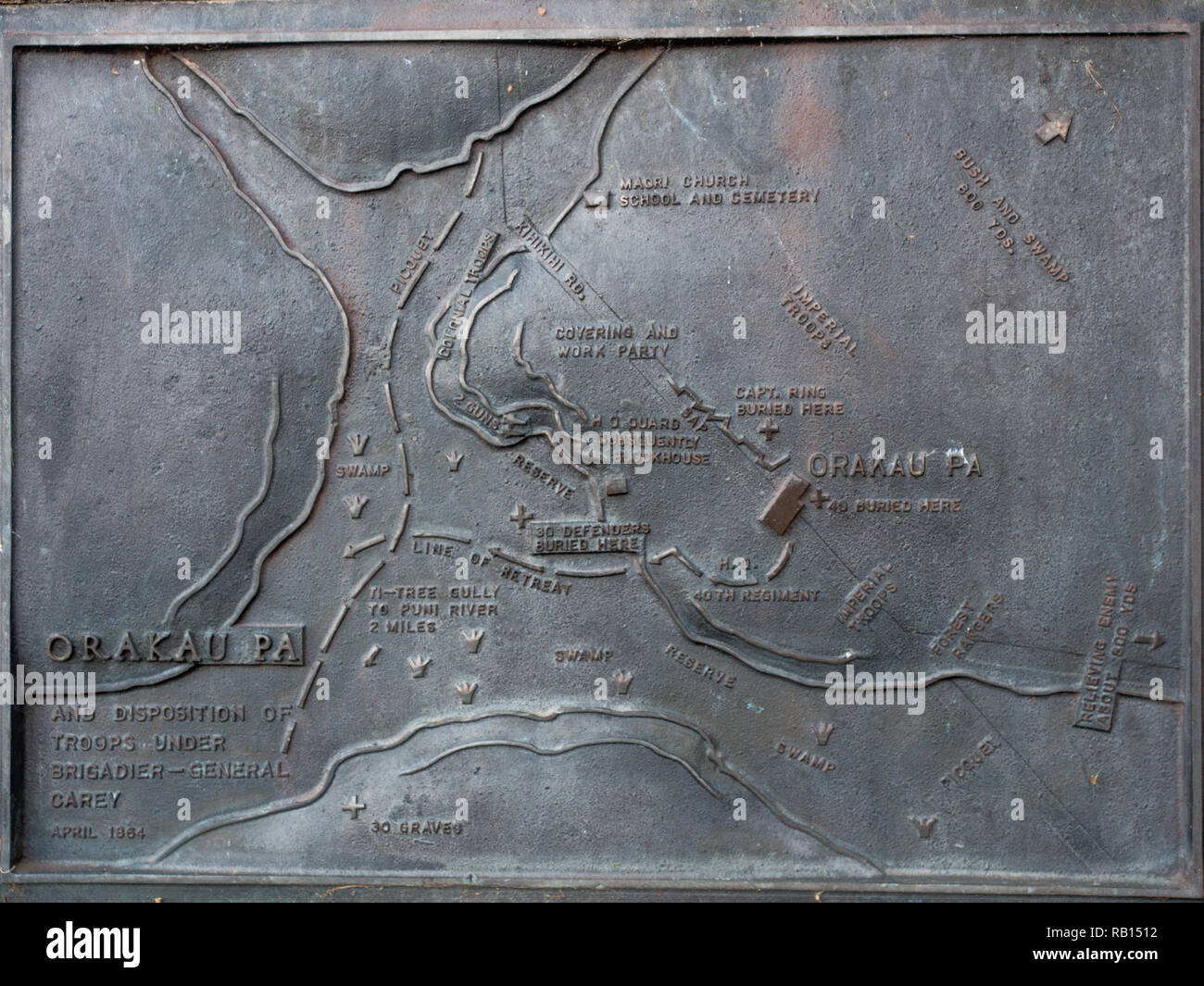 Orakau Battle memorial plaque, Arapuni Road, Waikato, New Zealand Stock ...