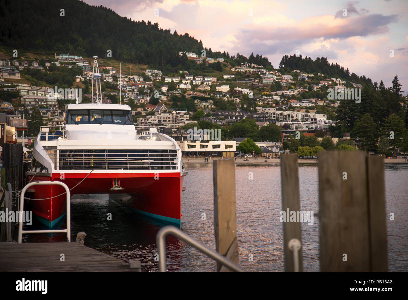Catamaran at the Queenstown pier, New Zealand Stock Photo - Alamy
