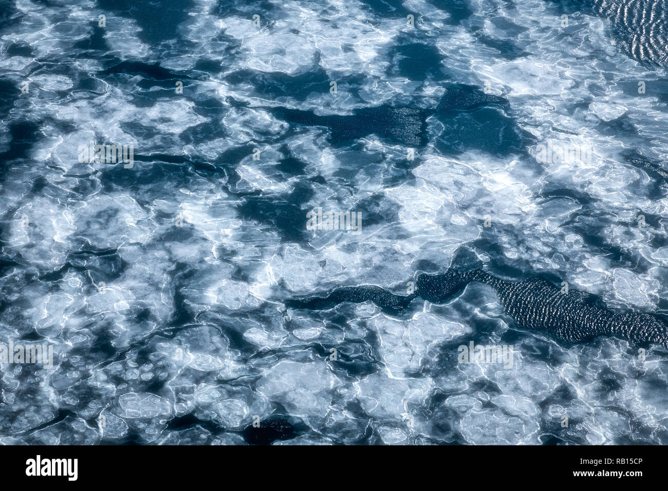 Blue sea surface with thin ice texture, background Stock Photo - Alamy