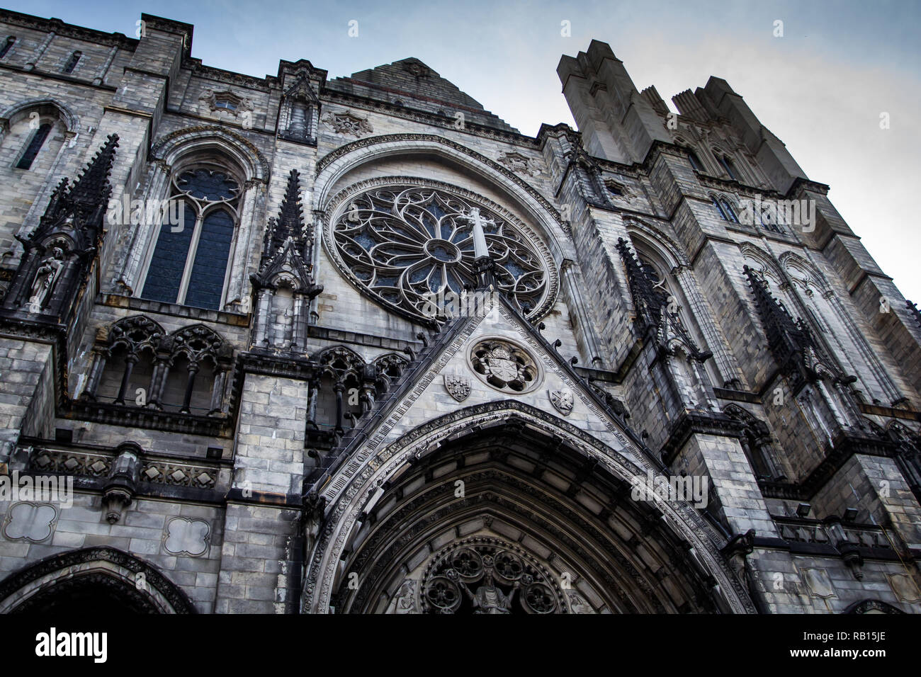 Cathedral of Saint John the Divine gothic facade in New York Stock ...