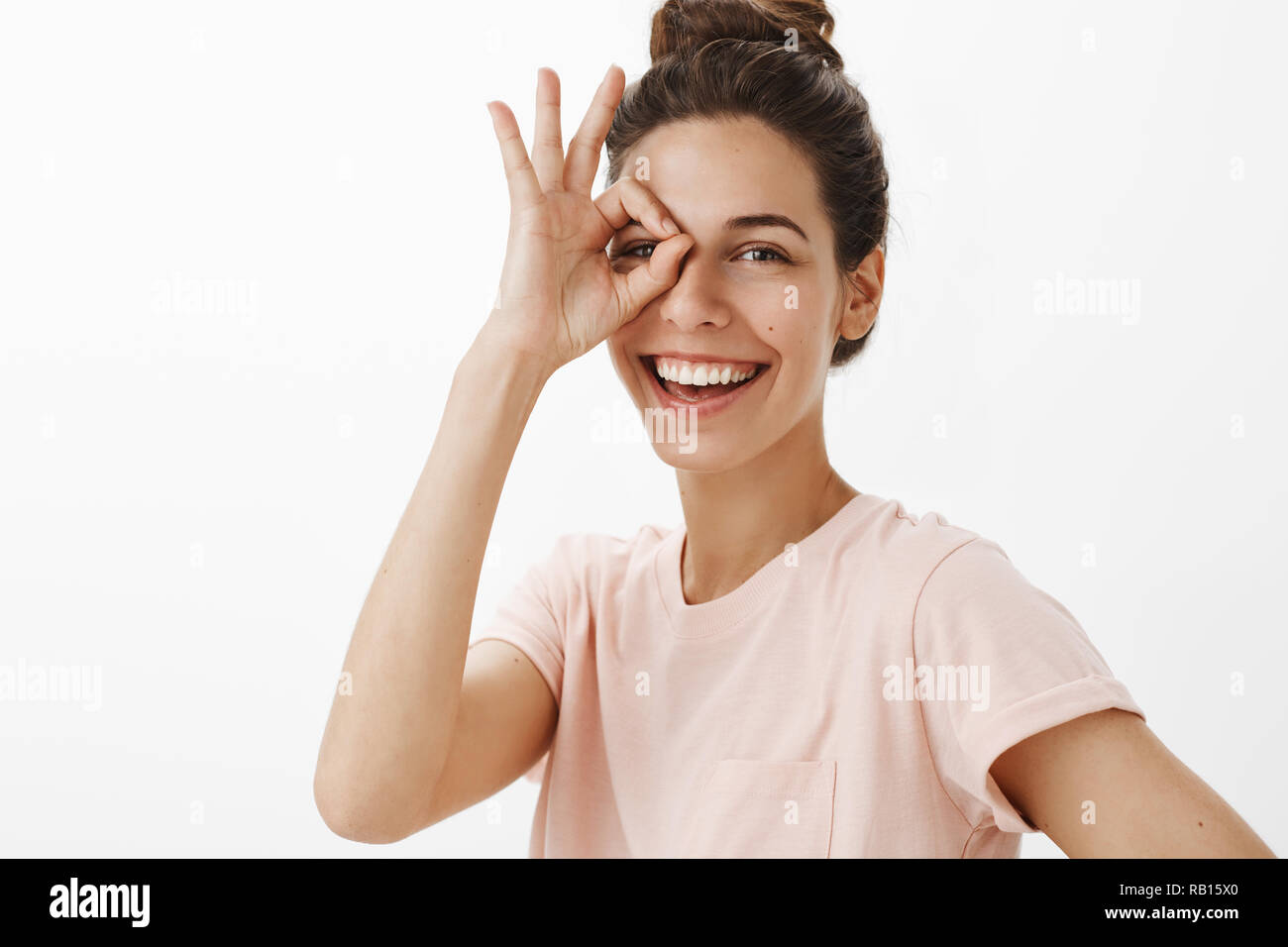 Positive girl likes when everything perfect, having fun laughing out ...