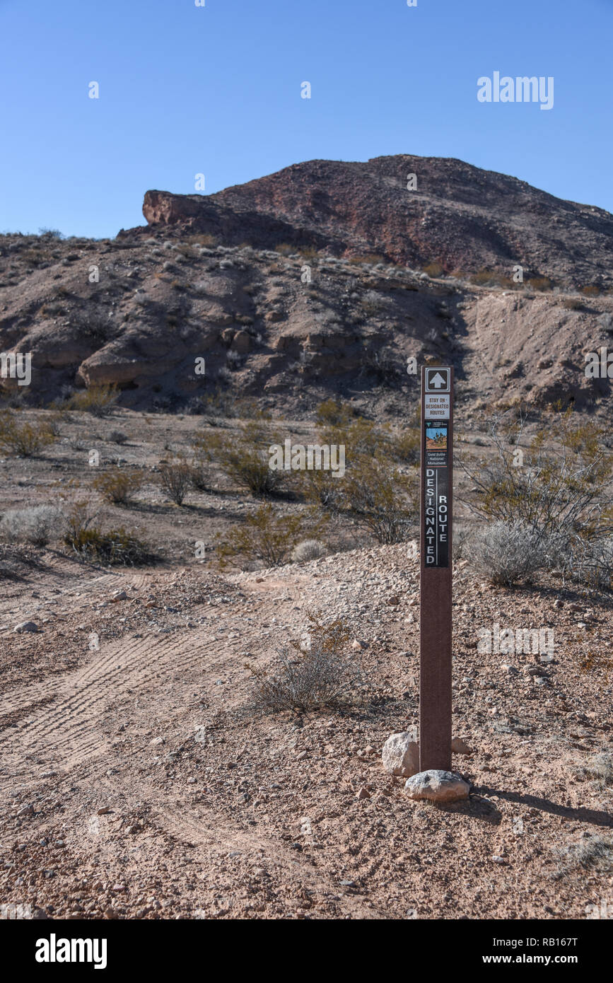 Designated Route sign on Gold Butte National Monument, Mojave Desert ...