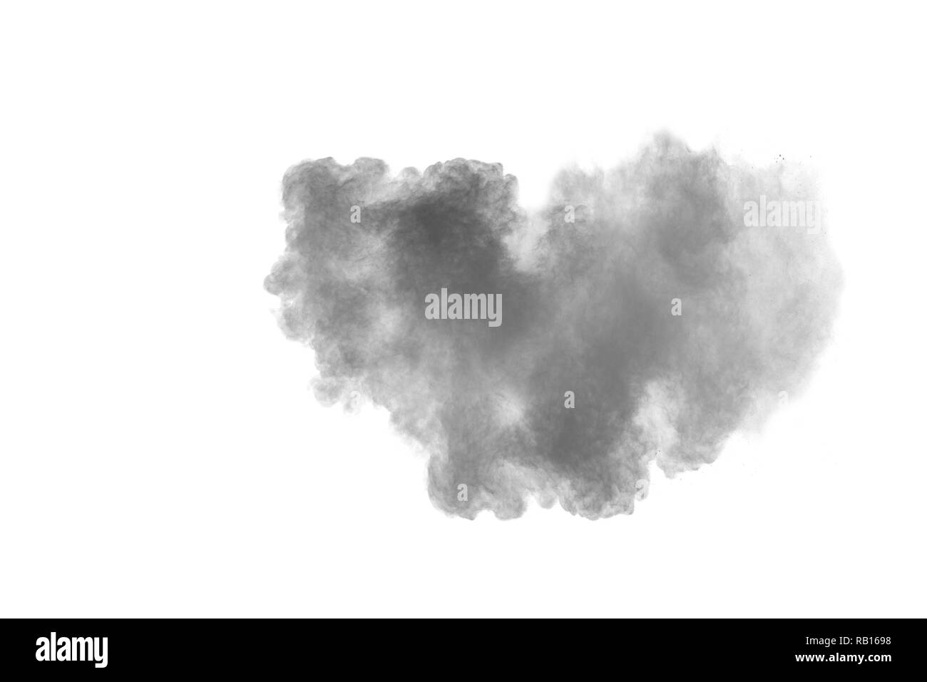 Closeup of black dust particles explode isolated on white background ...
