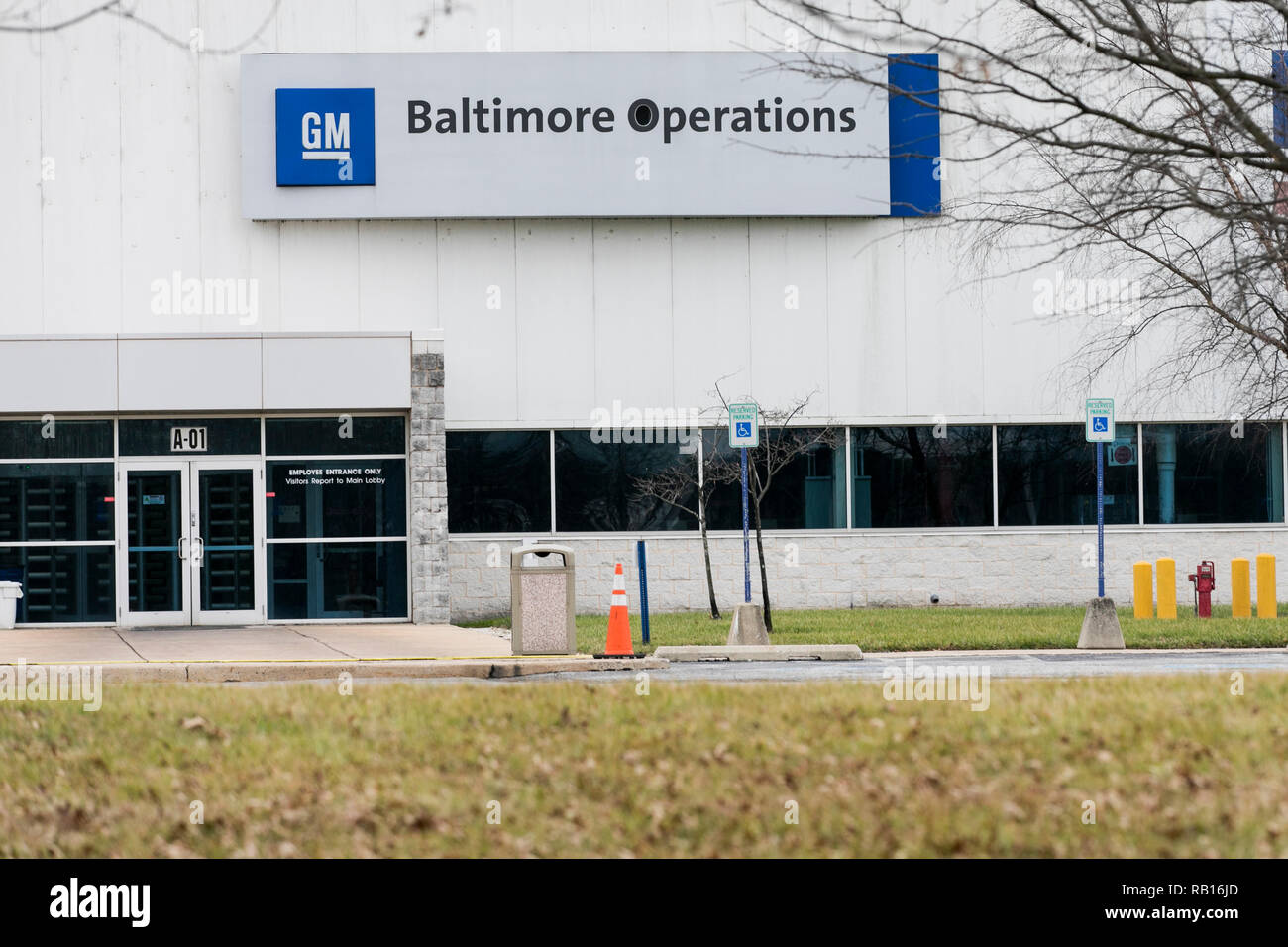 A logo sign outside of the General Motors (GM) Baltimore Operations ...