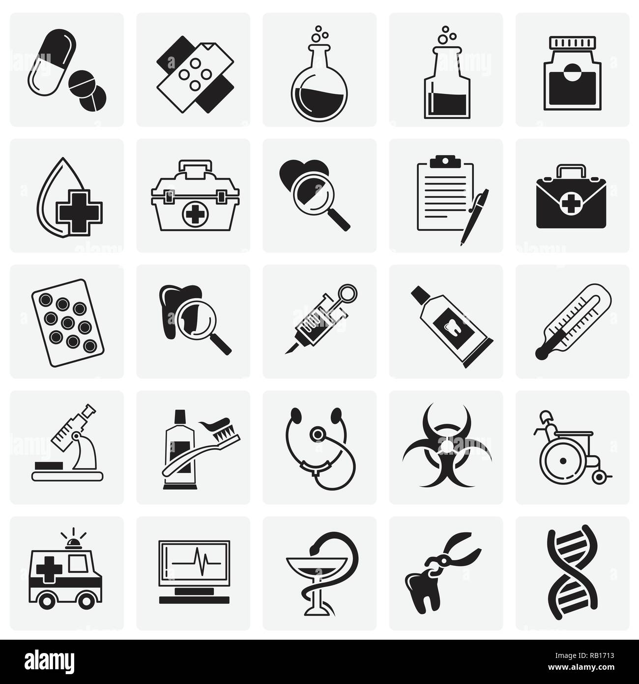 Medical icons set on squares background for graphic and web design ...