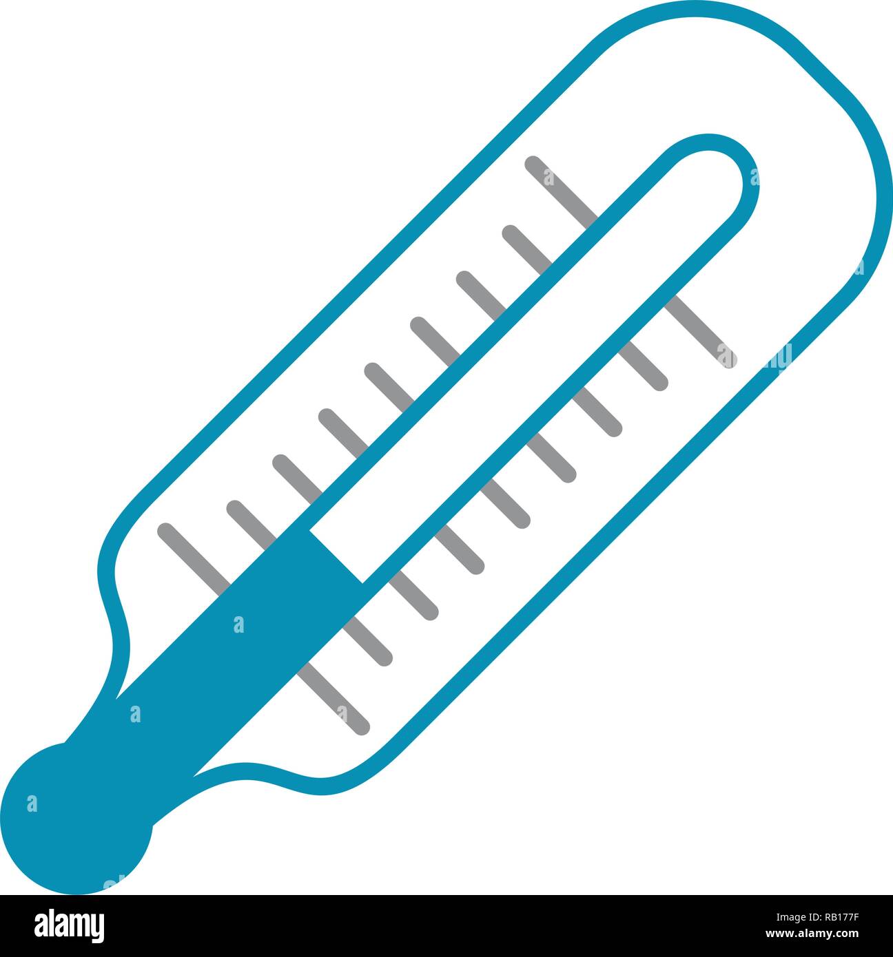 Thermometer icon grey and blue on white background for graphic and web ...