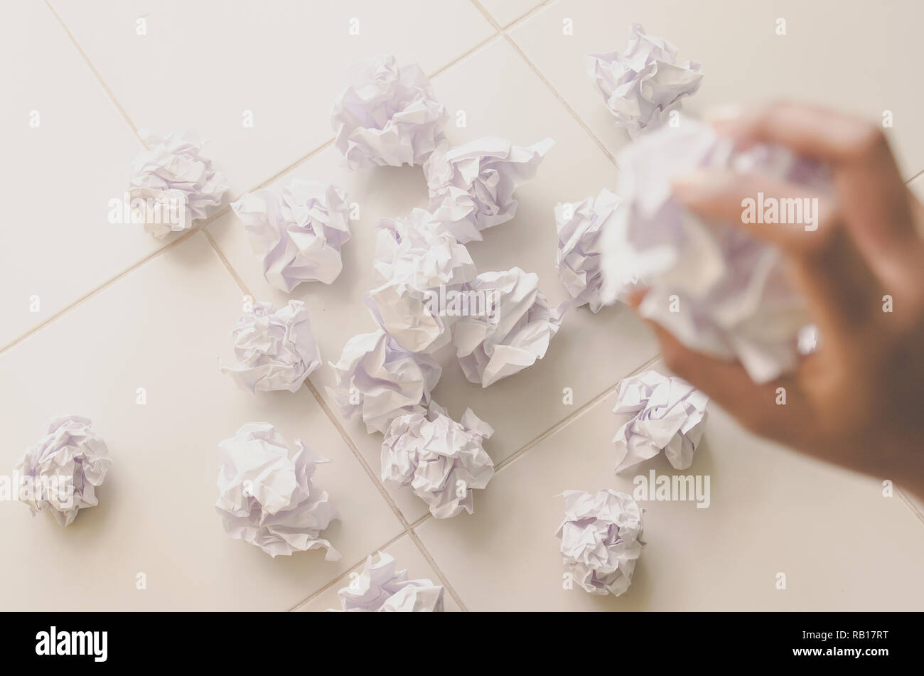 No idea and fail concept - Human hand holding crumpled paper or trash ...