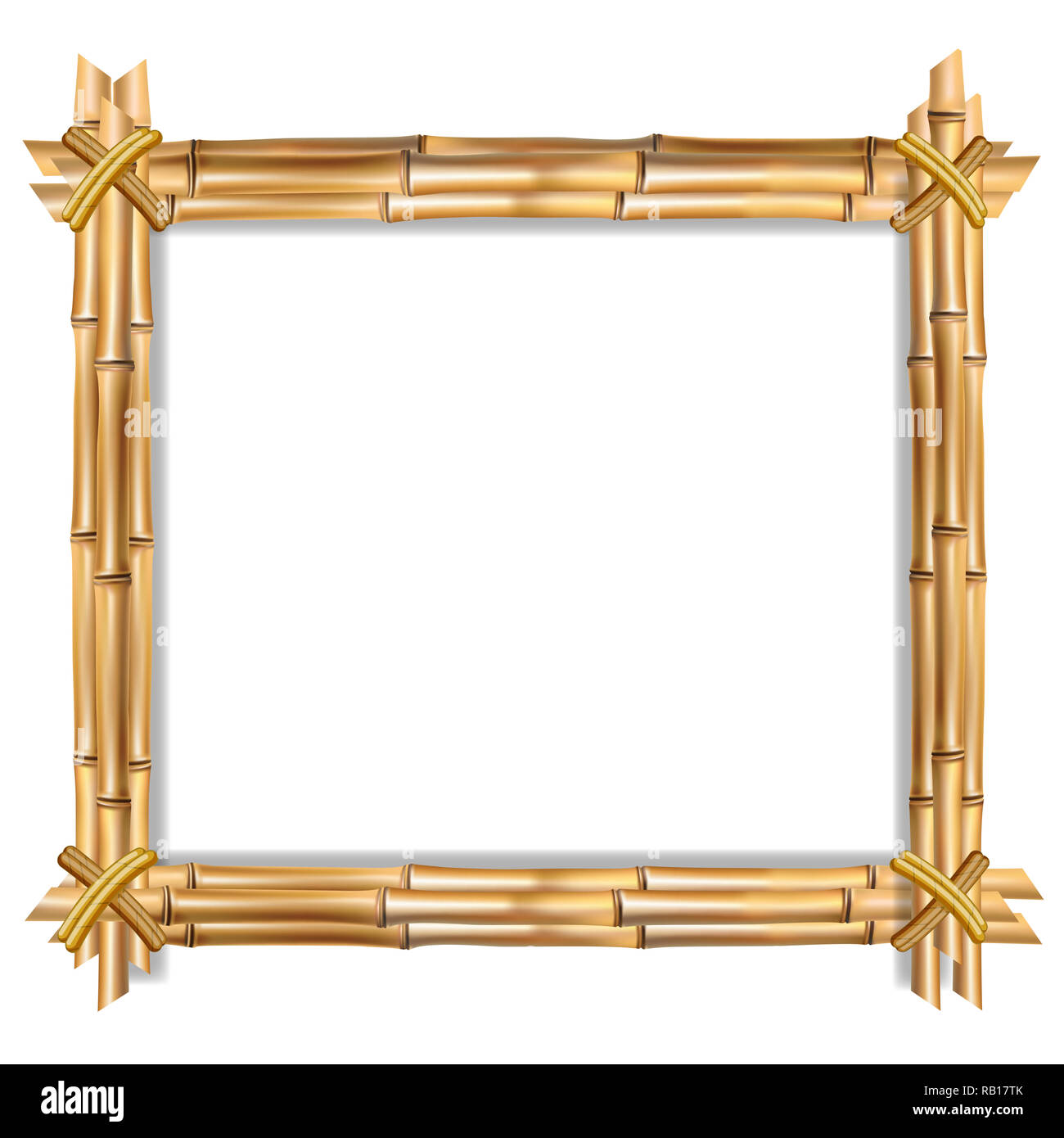 Square brown wooden border frame made of realistic brown bamboo sticks ...