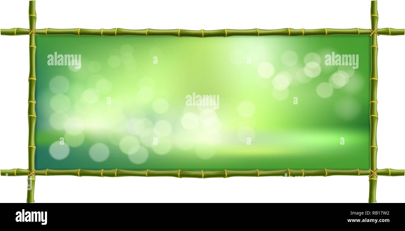 illustration of rectangle green bamboo stems border frame, blur bokeh ...