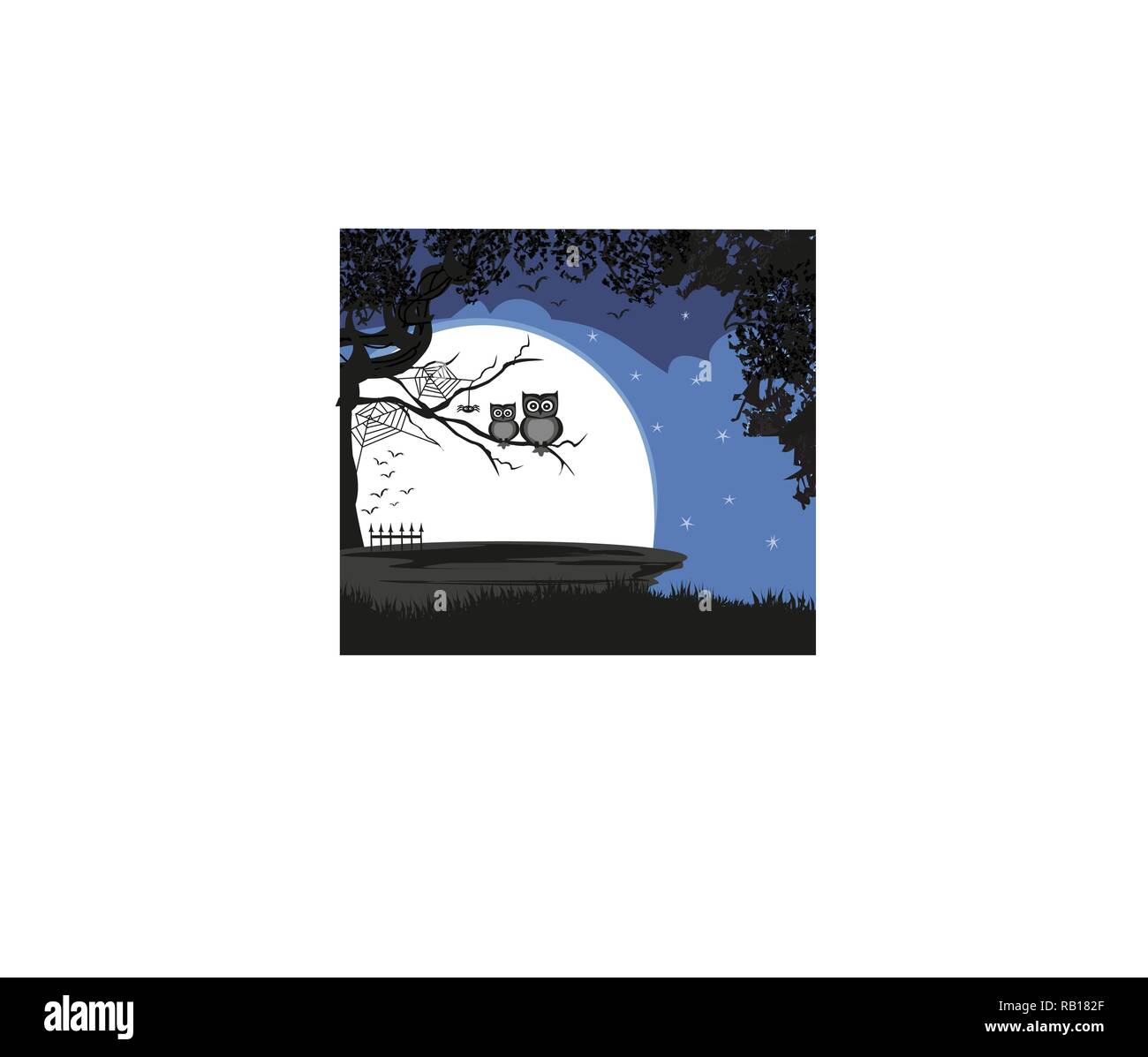 cute Halloween illustration with full Moon, bats and owls Stock Vector ...