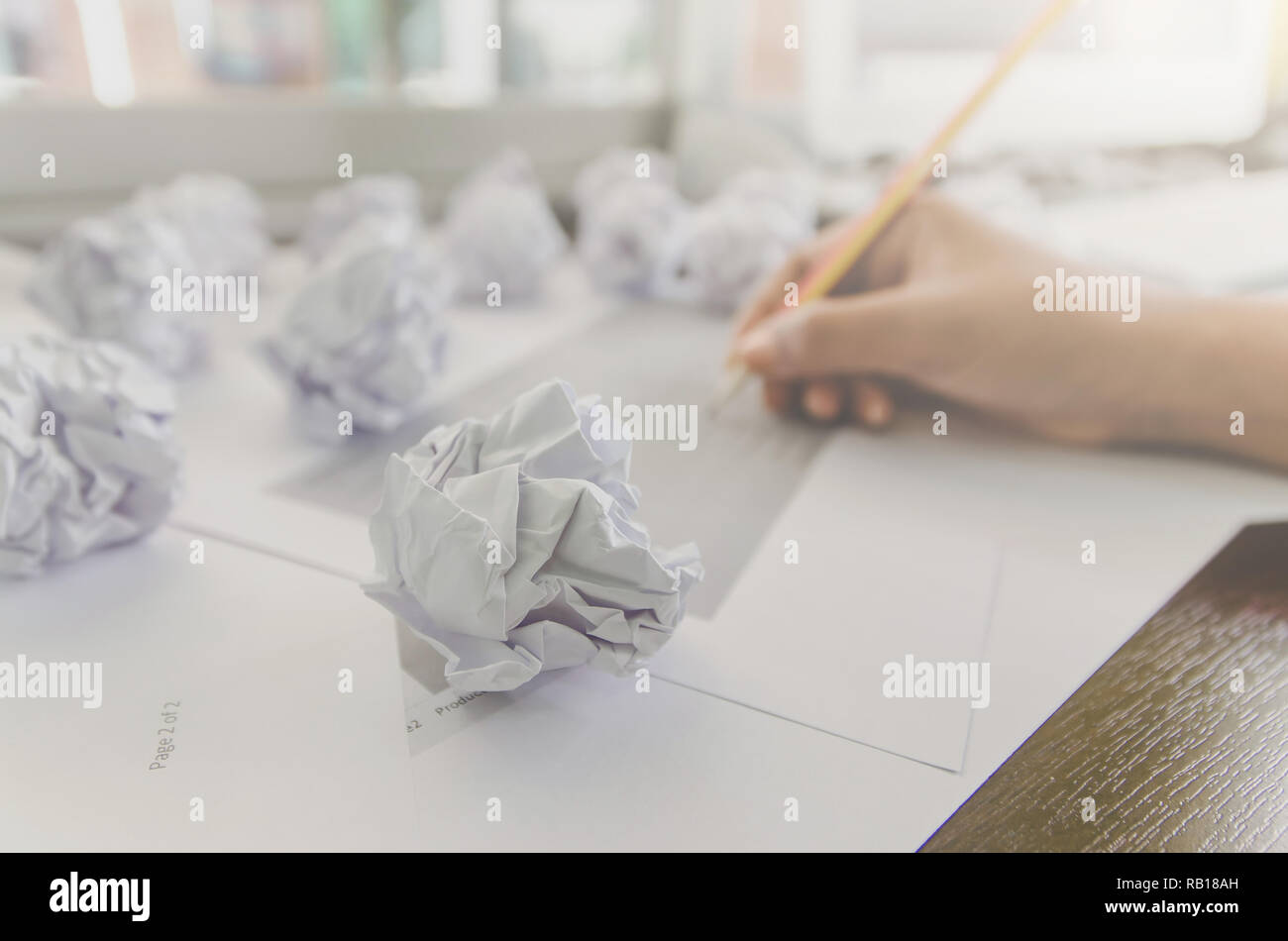No idea and fail concept - Businesswoman sitting with crumpled paper or ...