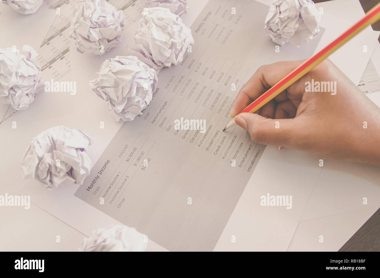 No idea and fail concept - Businesswoman sitting with crumpled paper or ...