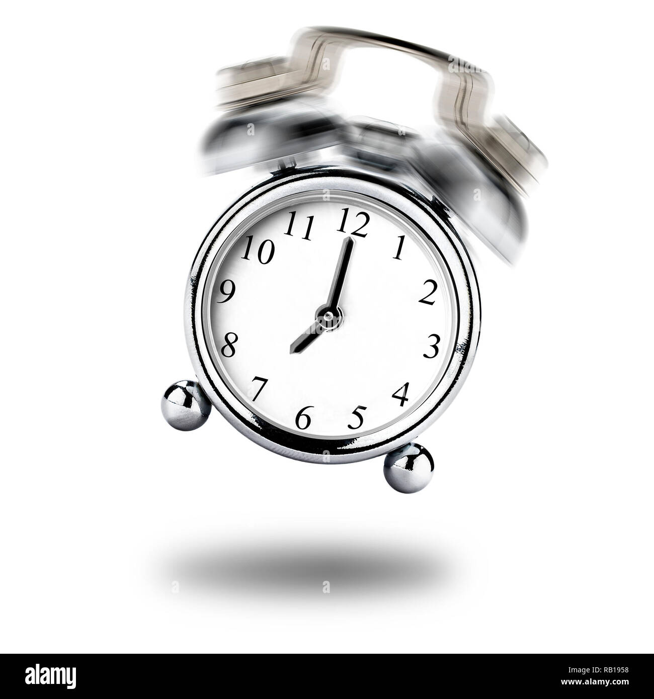 Vintage clock alarm ringing on white Stock Photo - Alamy