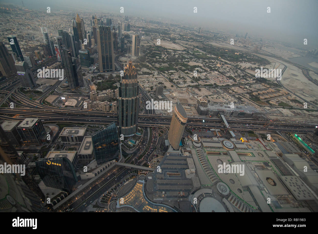 DUBAI, UAE - October, 2018: Top view of Dubai urban skyline from Burj ...