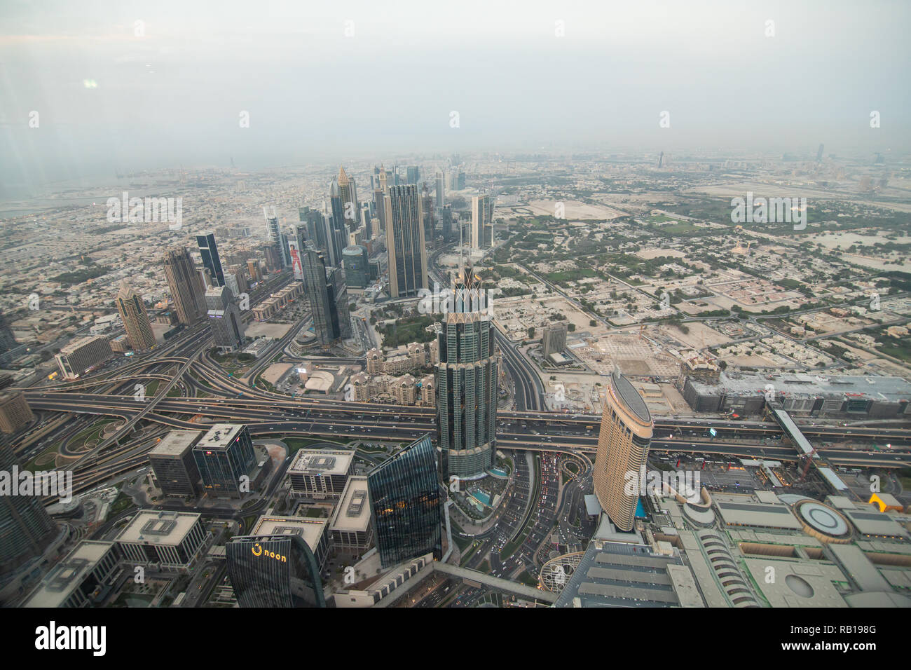The top view on Dubai from the highest tower in the world, Burj Khalifa ...