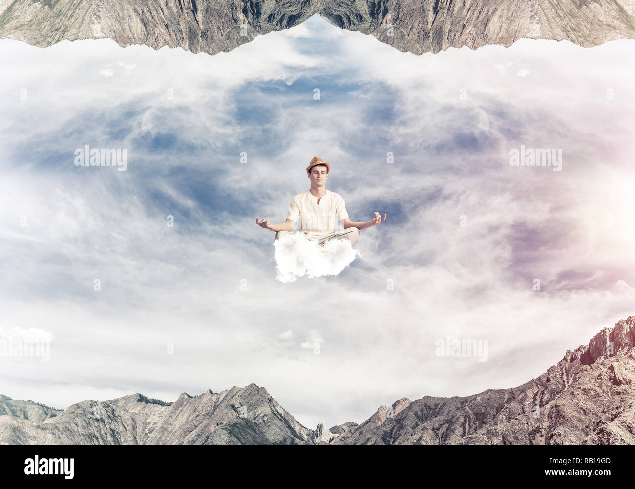 Young man keeping mind conscious Stock Photo - Alamy