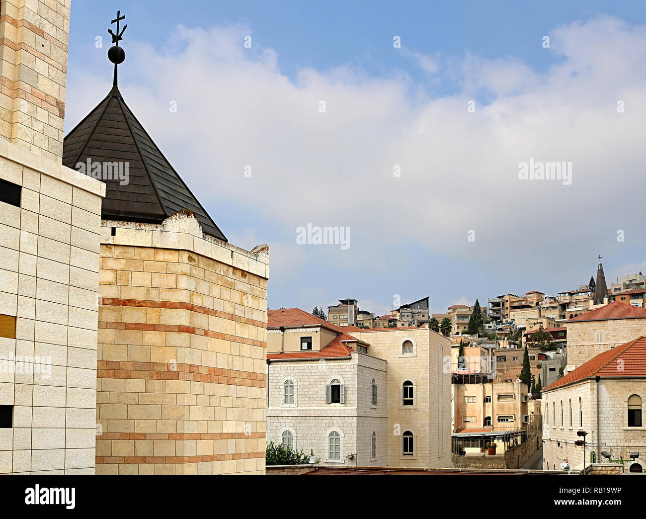 View of Nazareth city from the Basilica of the Annunciation, Church of ...